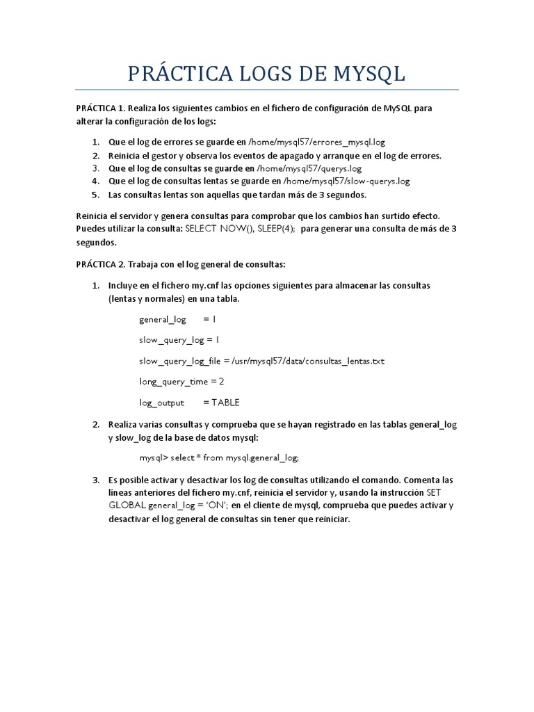Práctica Logs de Mysql | PDF | Ciencia y matemáticas | Tecnología