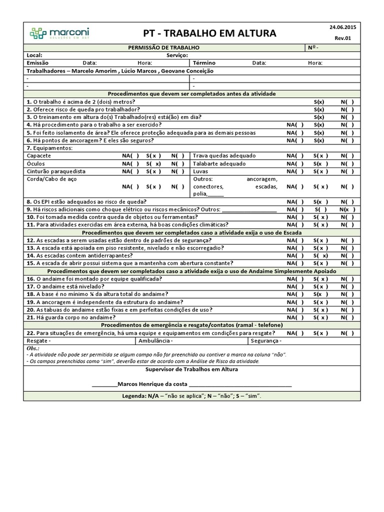 Permissão para Trabalho em Altura | PDF