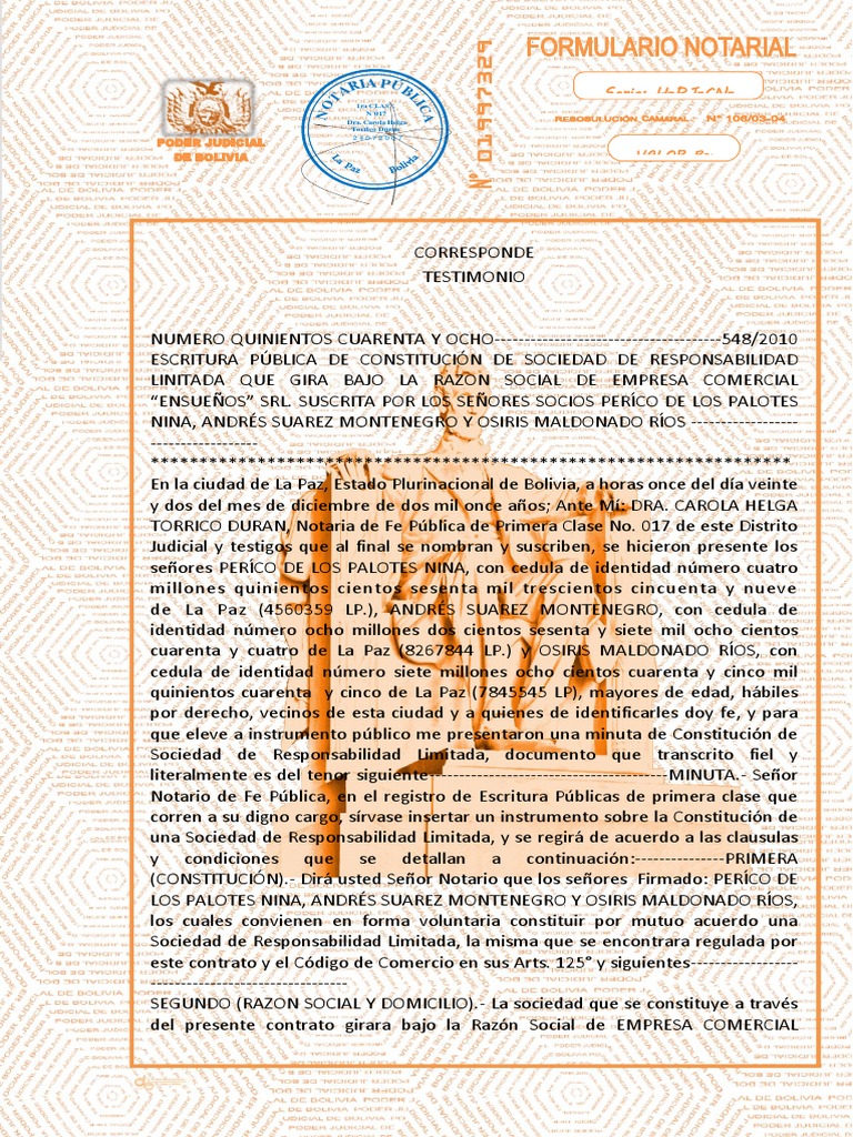 2-Hojas Notariales de Escritura de Sociedad | PDF | Sociedad de ...