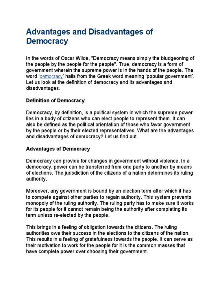 Advantages and Disadvantages of Democracy | PDF | Political Ideologies ...