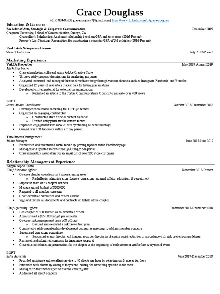 Grace Douglass Resume | PDF | Social Media | Popular Culture & Media ...