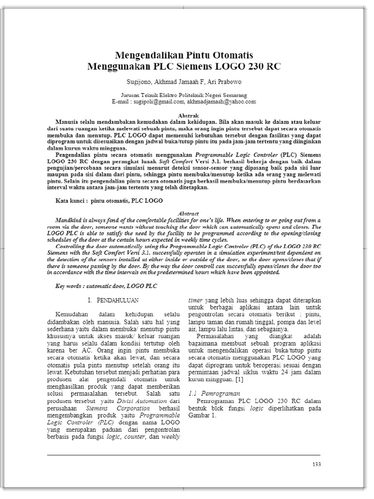 Mengendalikan Pintu Otomatis Menggunakan PLC Siemens LOGO 230 RC PDF | PDF