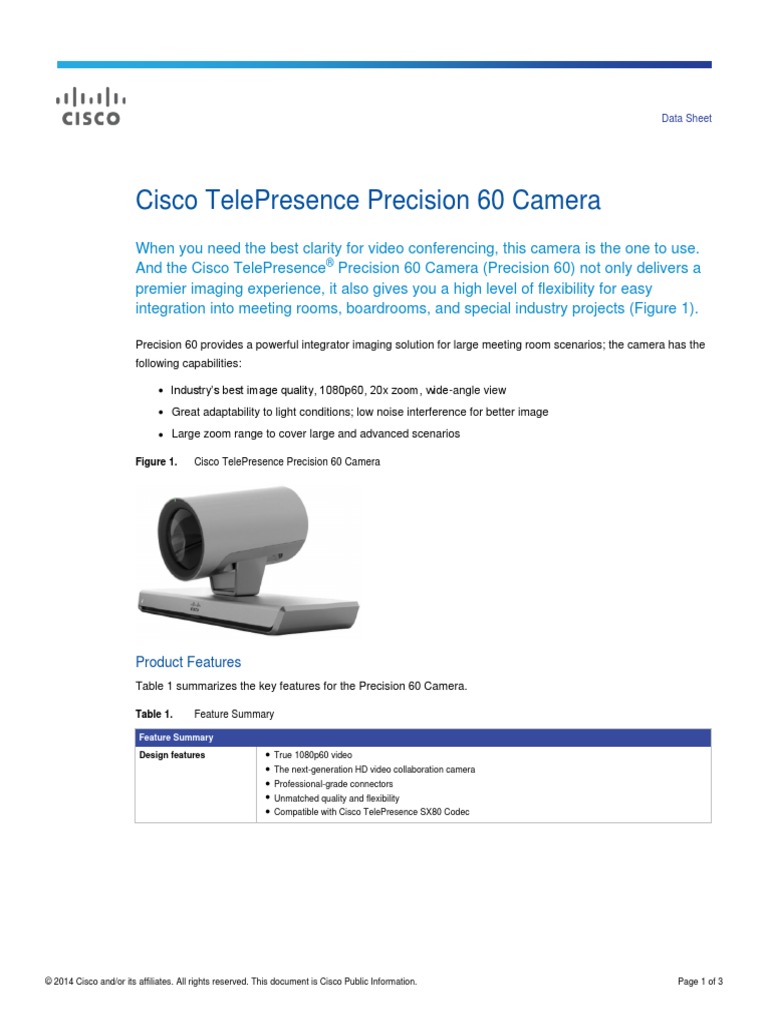 Cisco Camara Precision 60 c78-731234 | PDF | Zoom Lens | Camera