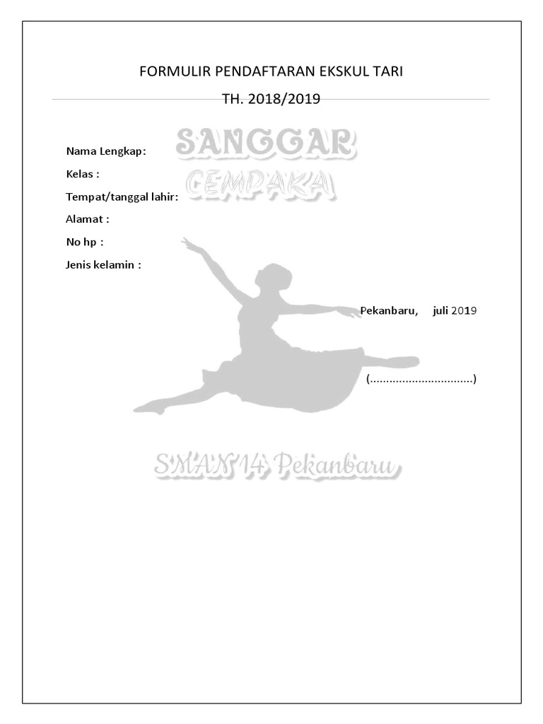 Formulir Pendaftaran Ekskul Tari | PDF