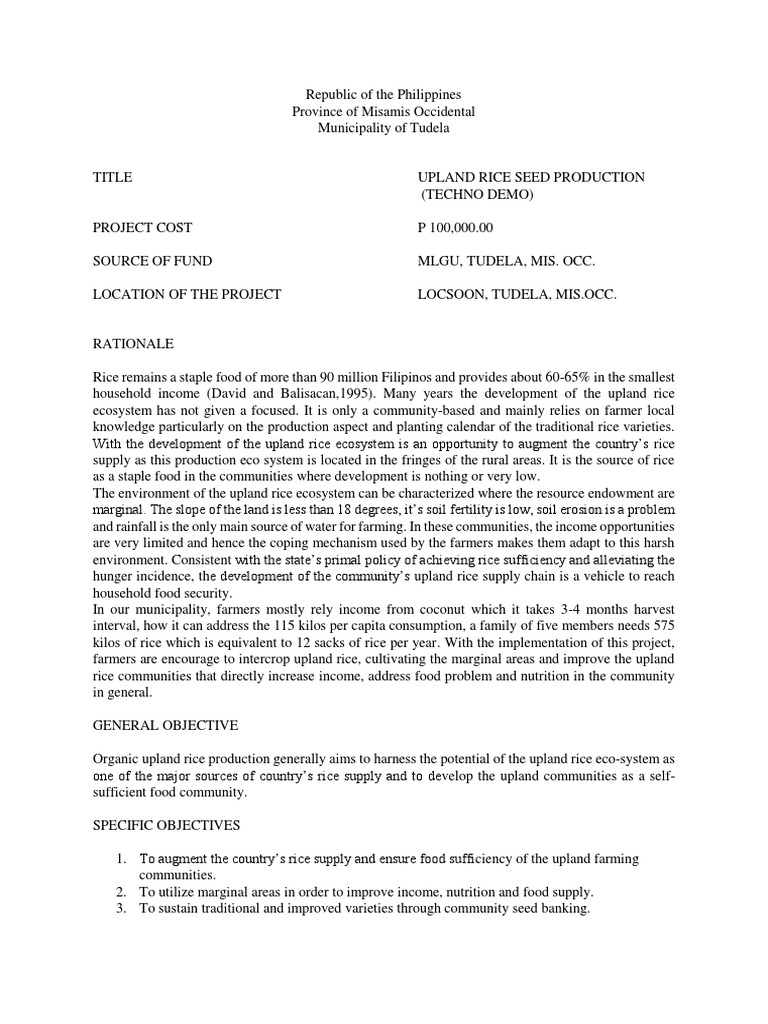 Upland Rice Seed Production Project Proposal | Download Free PDF | Rice ...