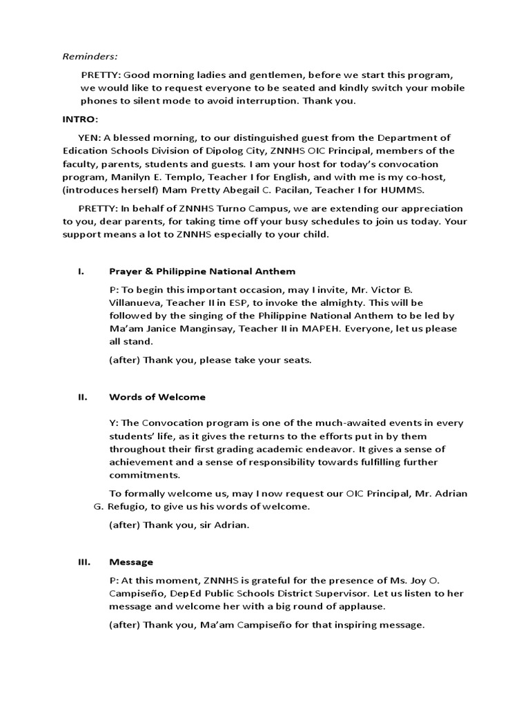 Sample Convocation Programme & Script | PDF