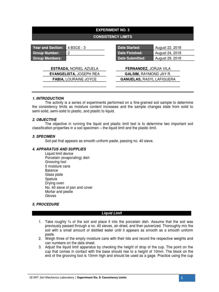 Experiment-3 Consistency Limits | PDF | Nature | Materials
