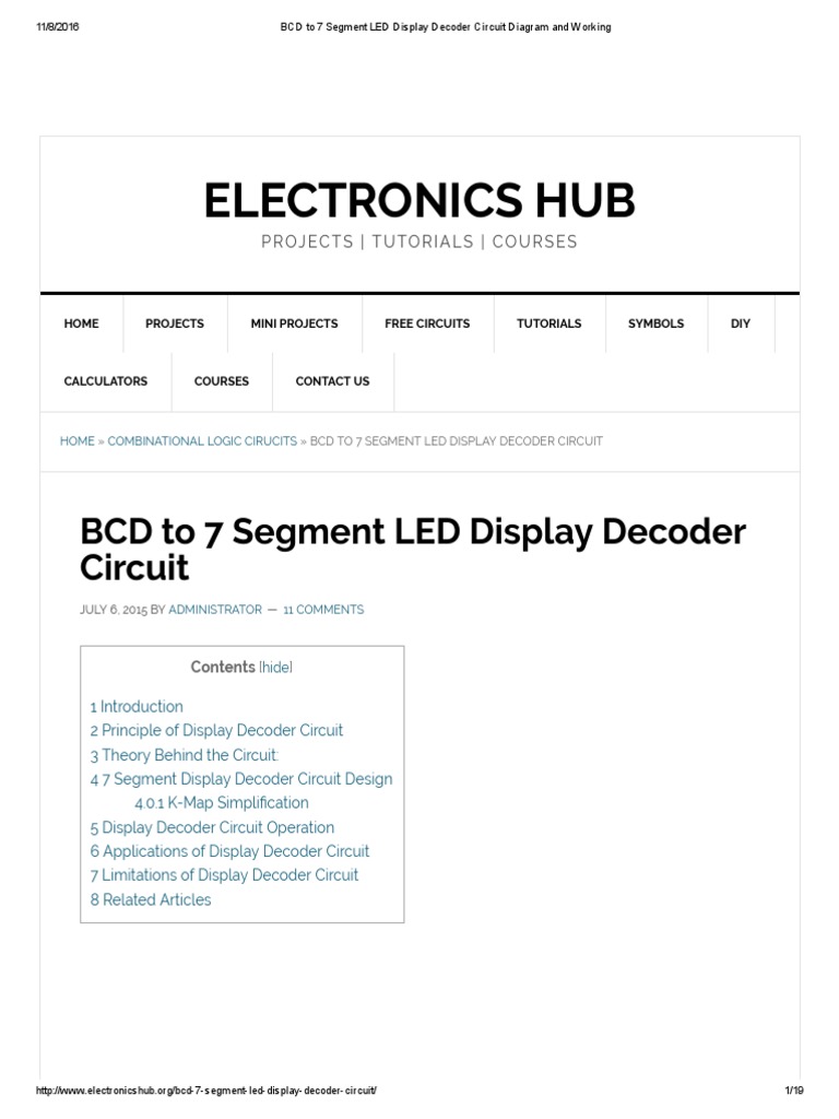 BCD To 7 Segment LED Display Decoder Circuit Diagram and Working | PDF ...
