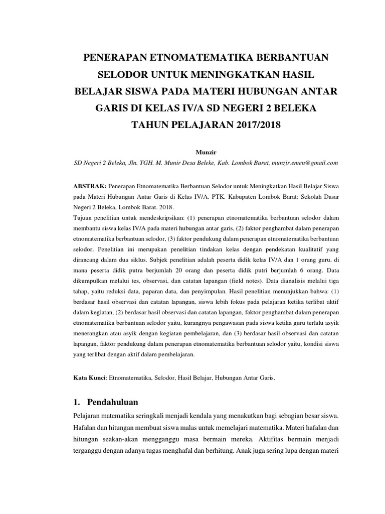 Etnomatematika Selodor Tingkatkan Belajar Siswa | PDF