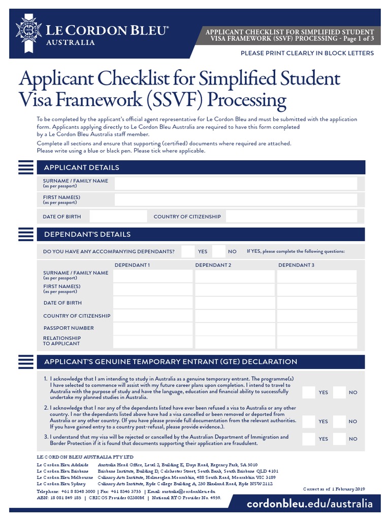 Applicant Checklist-Simplified Student Visa Form - Le Cordon Bleu ...