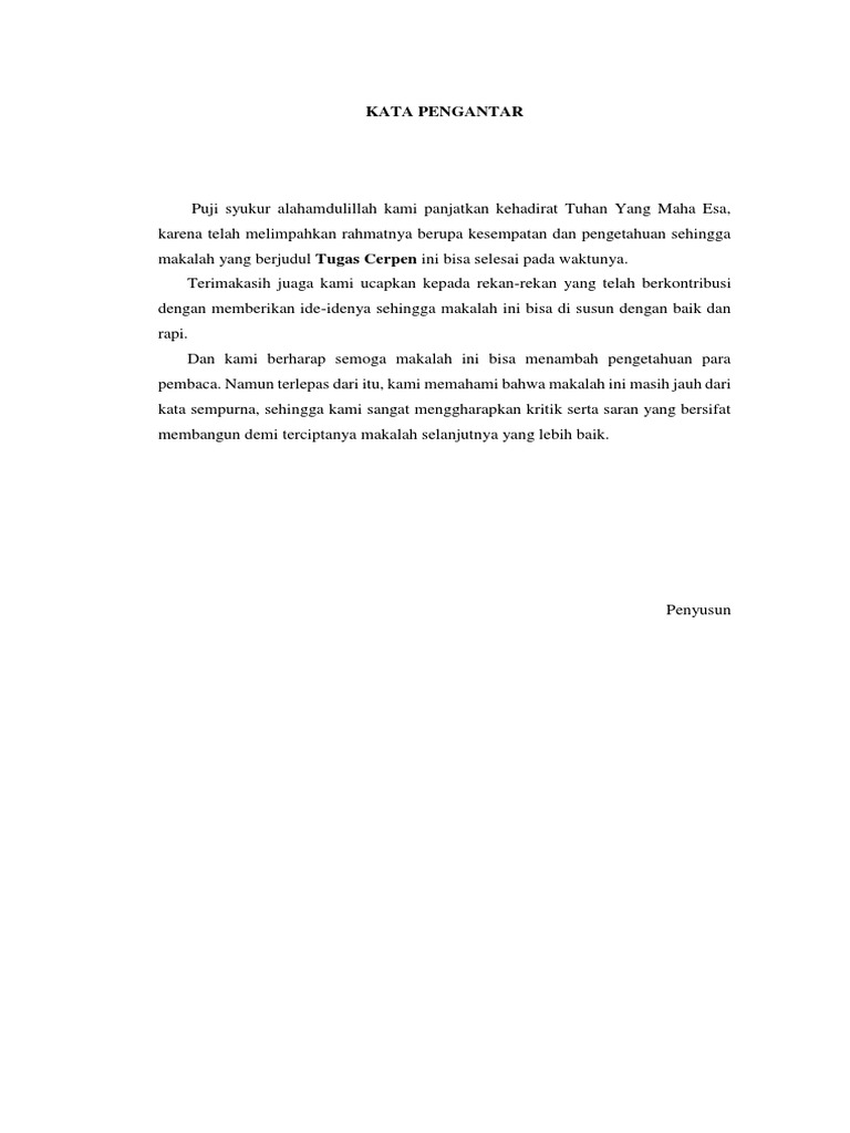 MAKALAH CERPEN Kesimpulan Saran Kata Pengantar | PDF
