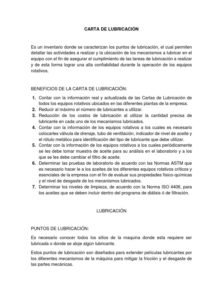 Carta de Lubricación | PDF | Lubricante | Petróleo