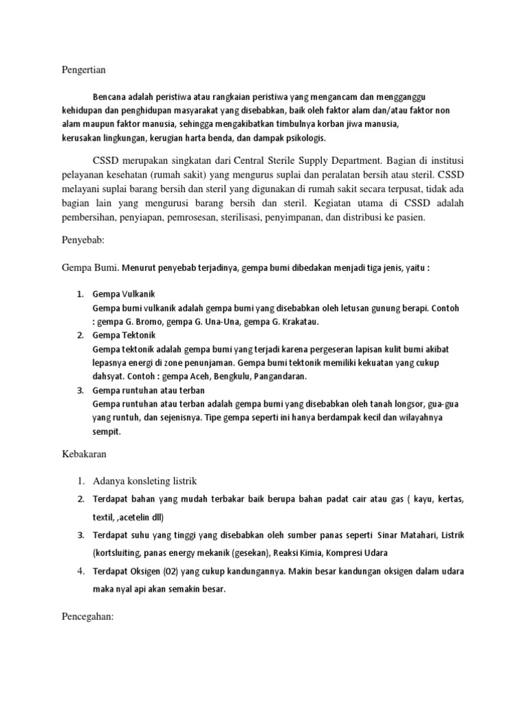 K3 Kebencanaan CSSD | PDF