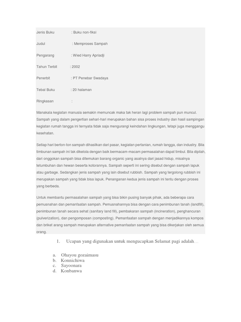 Jenis Buku BHS INDONESIA 1 | PDF