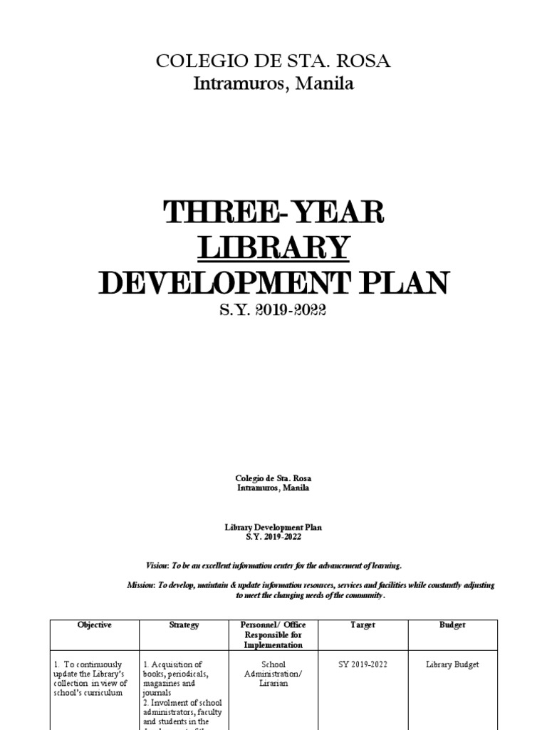 Library Development Plan | PDF | Librarian | Libraries
