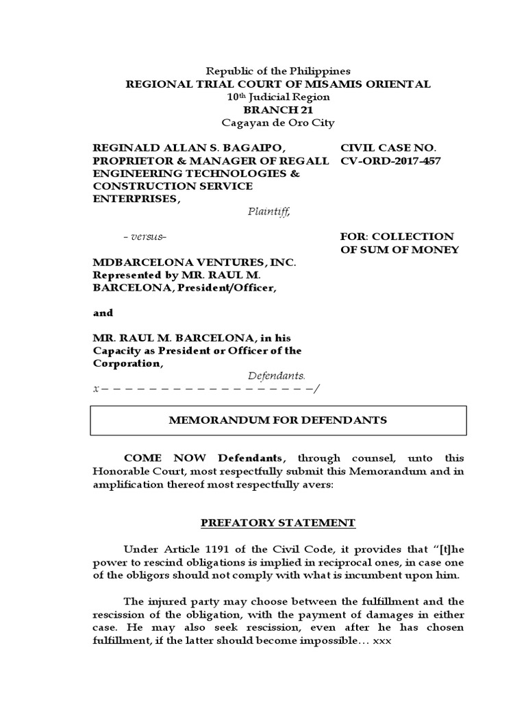 Trial Memo | PDF | Value Added Tax | Damages