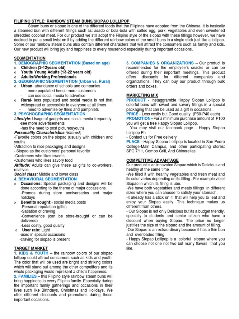 Siopao | PDF | Market Segmentation | Cooking