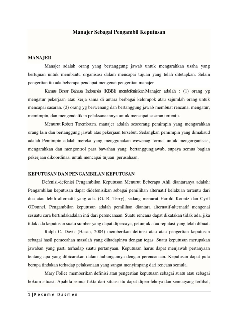 Manajer Sebagai Pengambil Keputusan Pdf