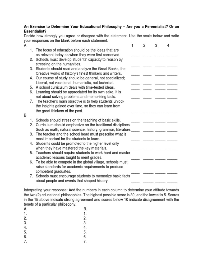 An Exercise To Determine Your Educational Philosophy | PDF | Philosophy ...