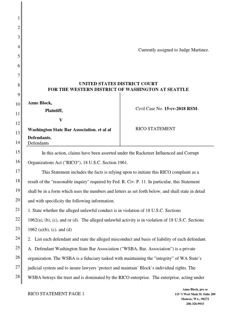 RICO Statement | PDF | Racketeer Influenced And Corrupt Organizations ...