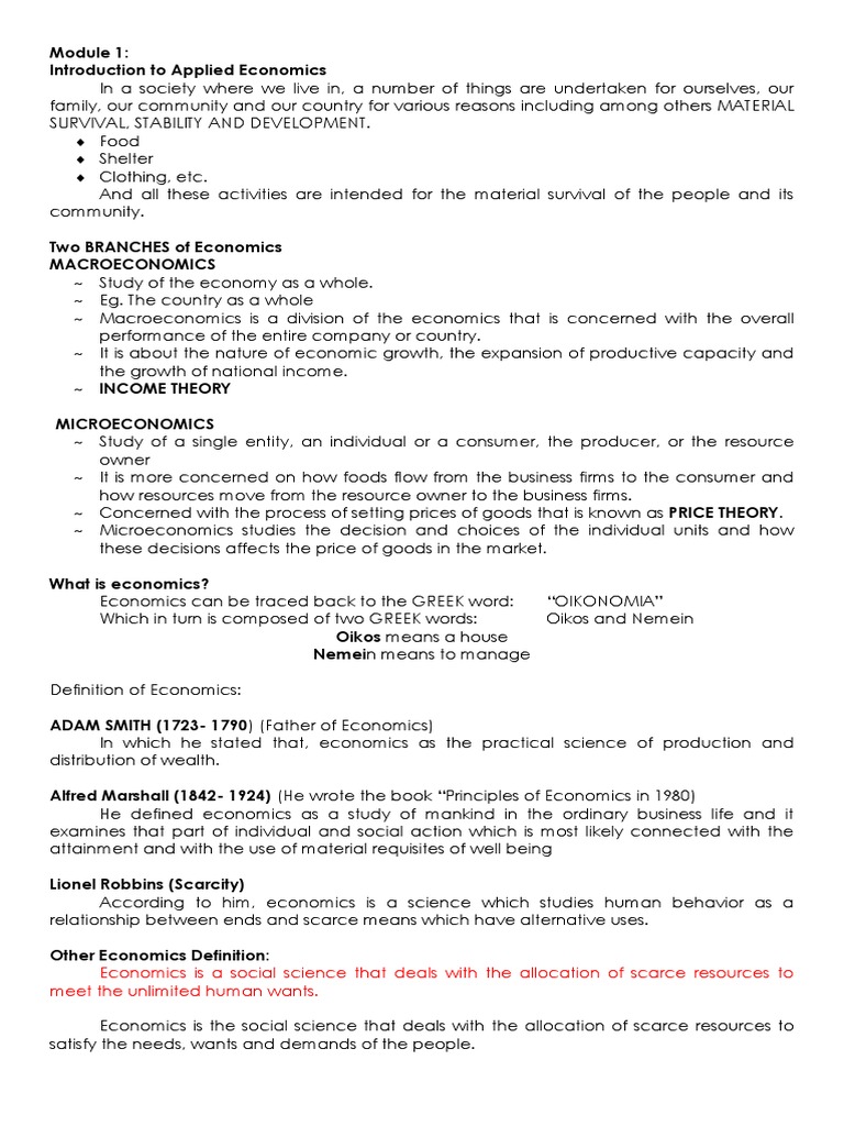 Module 1 Introduction To Applied Economics | PDF | Market Economy ...