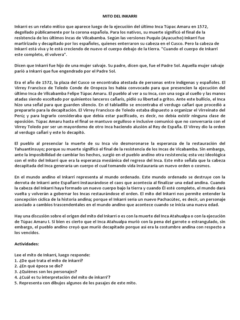 Mito Del Inkarri | PDF | Andes | Imperio Inca