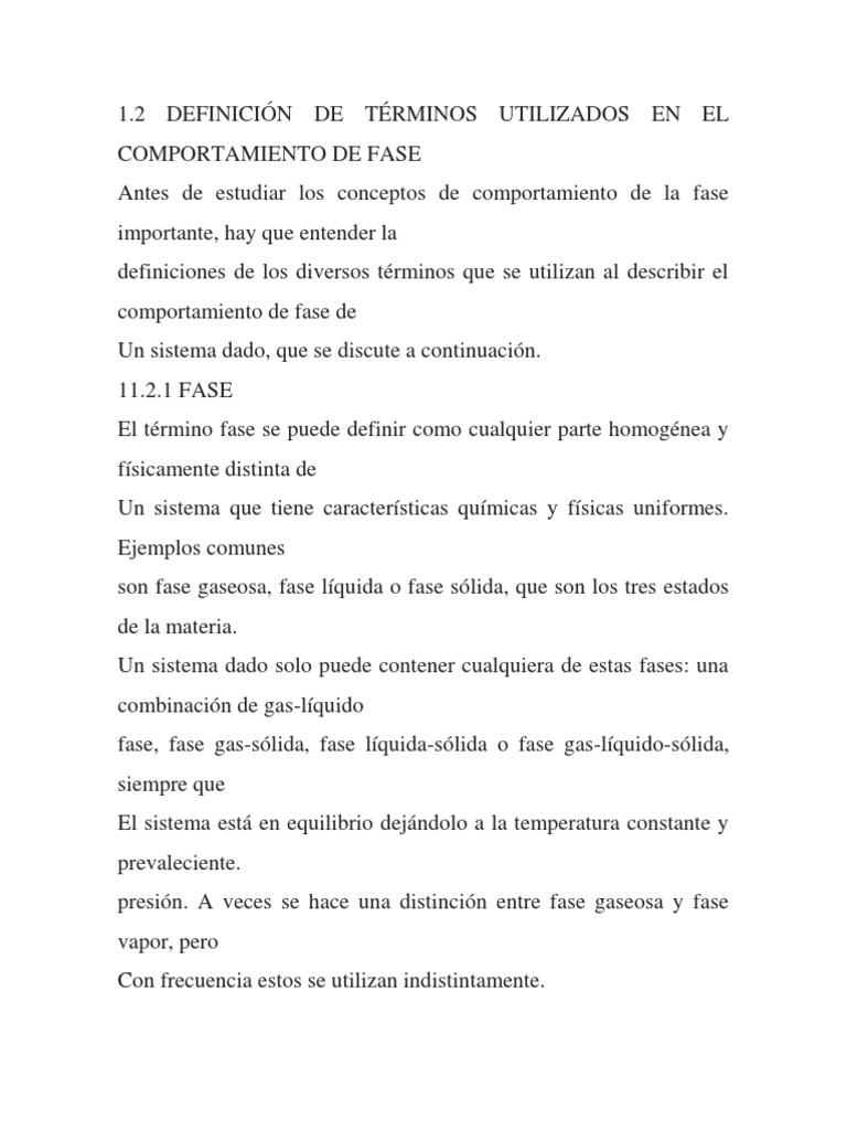 1.2 Definición de Términos Utilizados en El Comportamiento de Fase ...