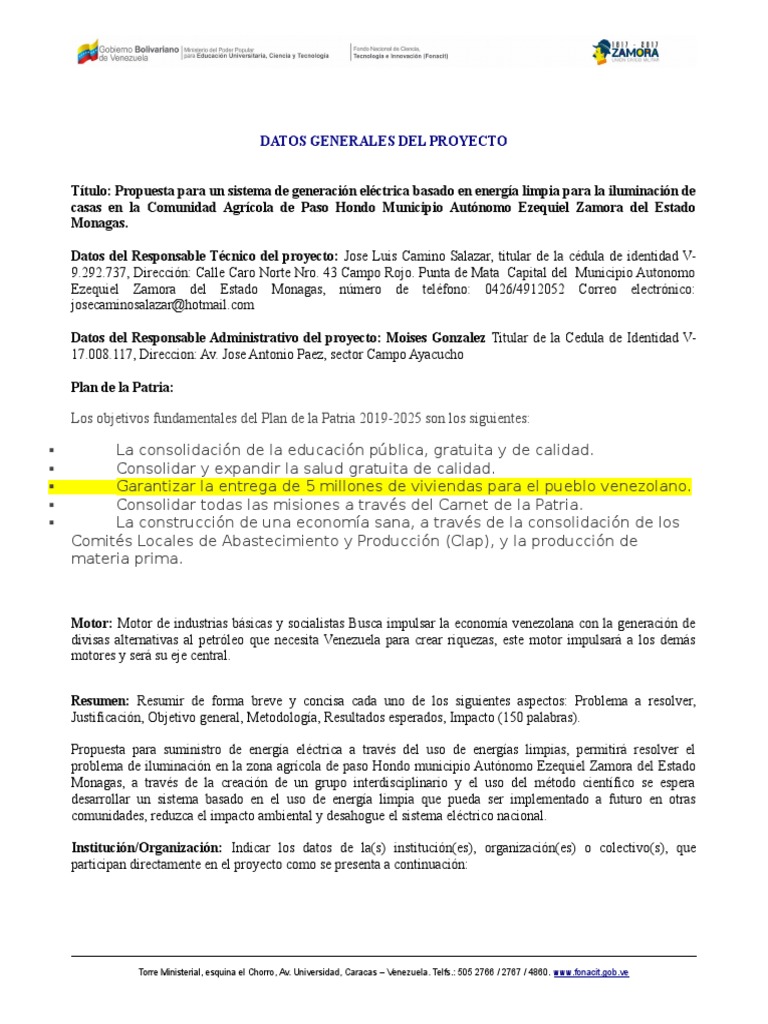 Guía de Formulación de Proyectos FONACIT | PDF | Venezuela | Energía ...