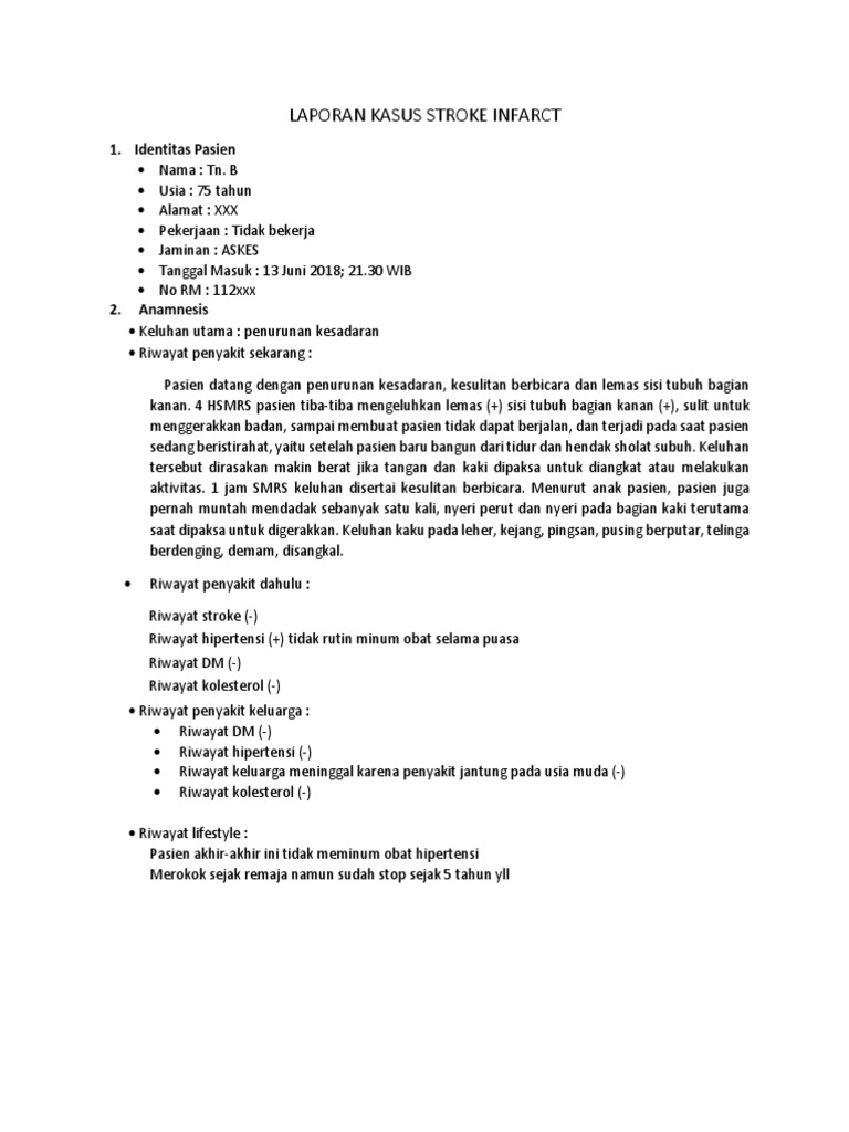 Contoh Laporan Kasus Stroke Infarct | PDF