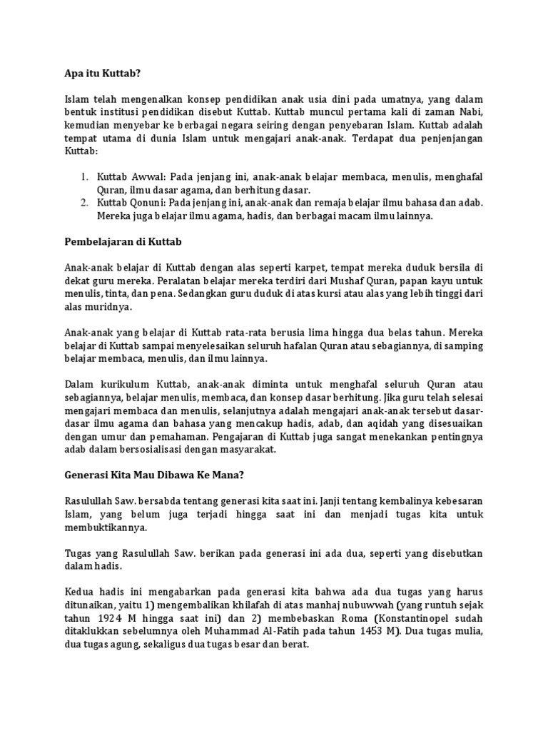 Pendidikan Kuttab: Konsep dan Kurikulum | PDF