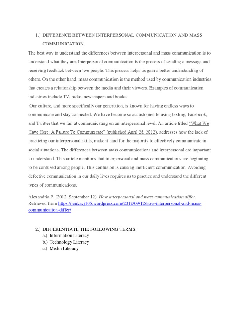 Interpersonal vs Mass Communication Explained | PDF | World Wide Web ...