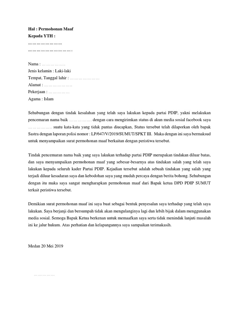 Contoh Permohonan Maaf | PDF