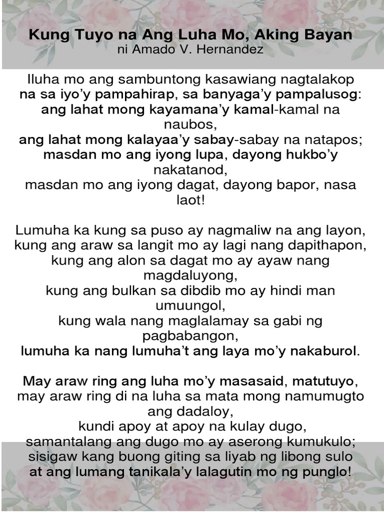 Kung Tuyo Na Ang Luha Mo Aking Bayan - Tarp | PDF