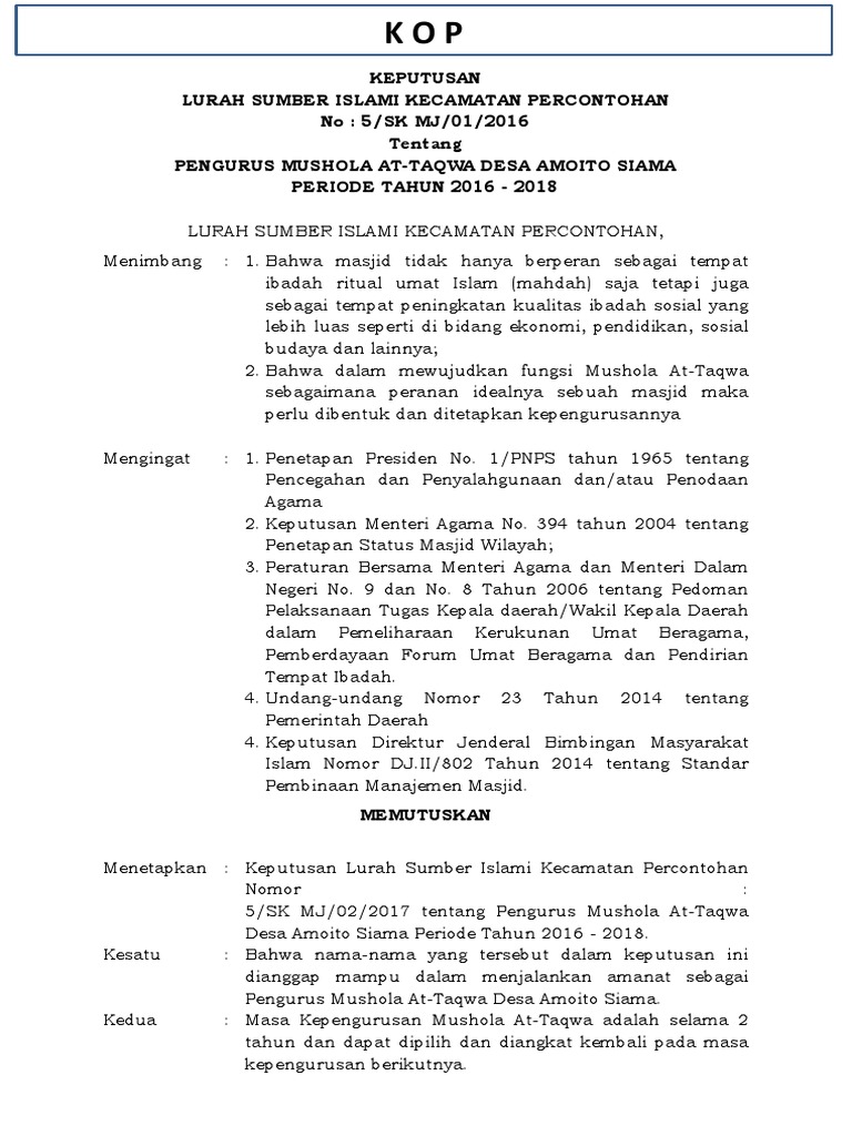 Contoh SK Pengurus | PDF