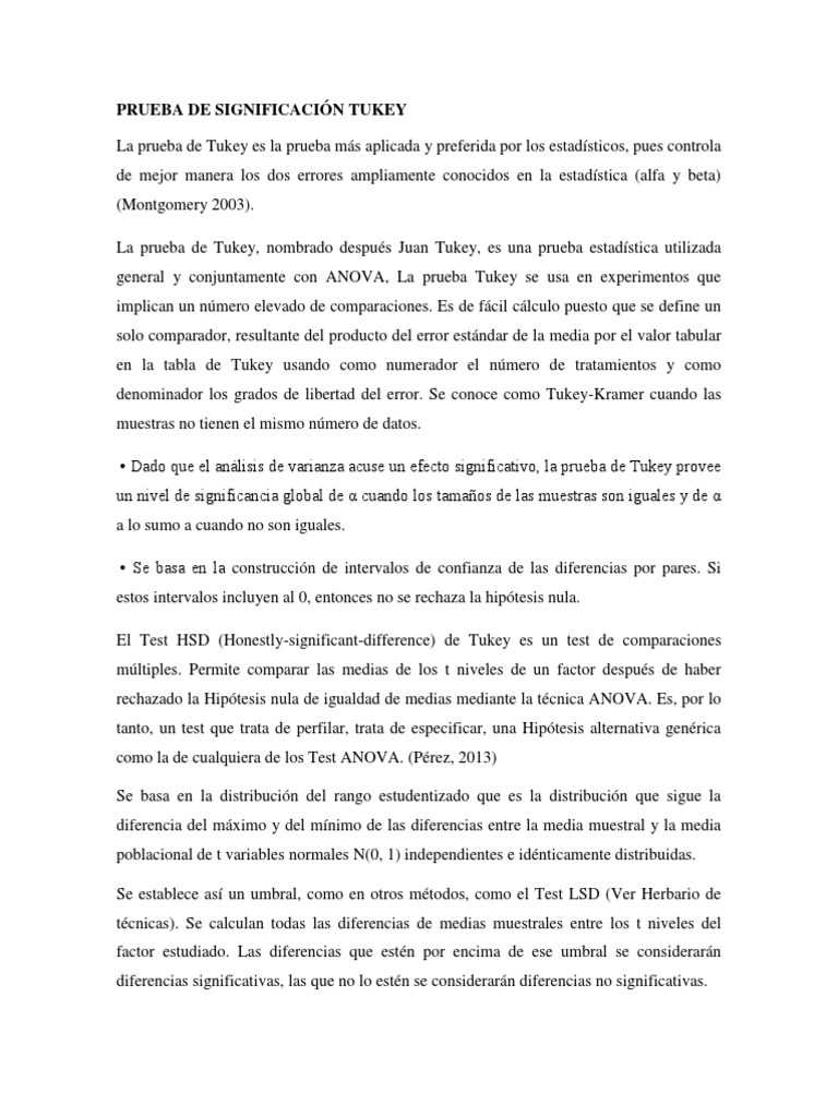 Tukey | PDF | Análisis de variación | Prueba de hipótesis estadísticas