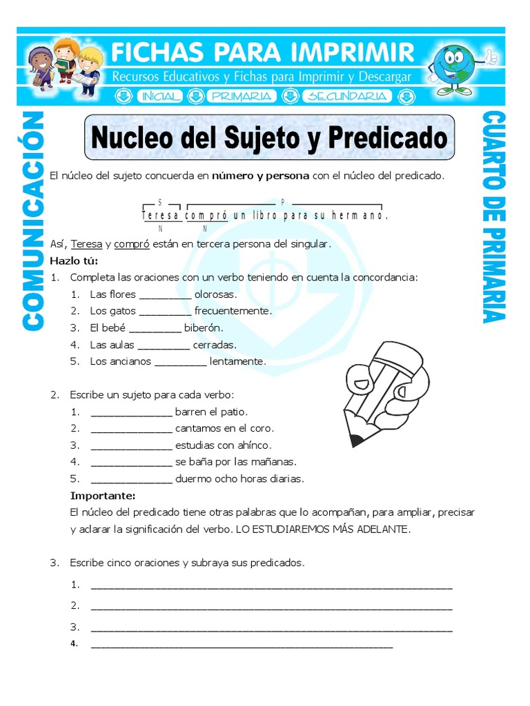 Hojas De Trabajo De Concordancia Entre Sujeto Y Verbo, Segundo Grado