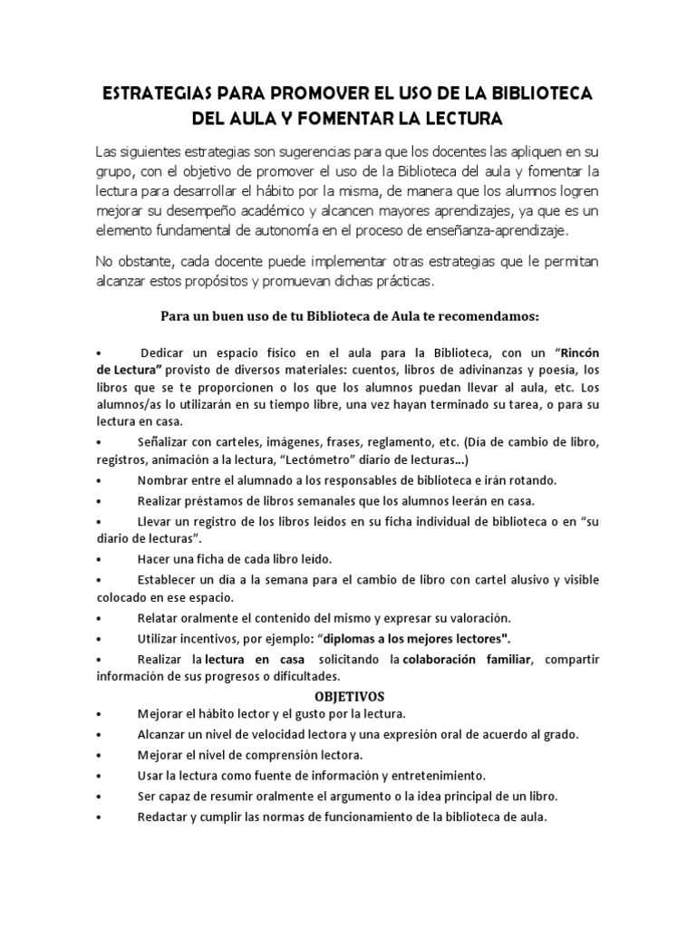 Estrategias de Lectura | PDF | Salón de clases | Libros