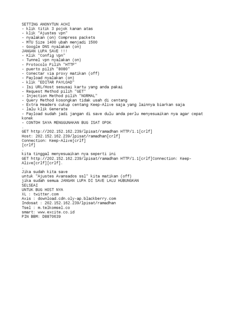 Cara Setting Anonytun Dan Bug Host. XL - Indosat.tsel - Smart.axis ...
