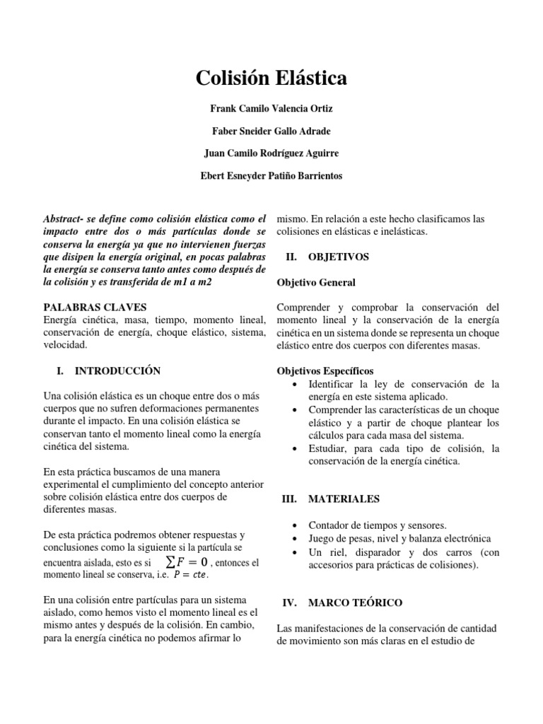 Colision Elastica | PDF | Masa | Elasticidad (Física)