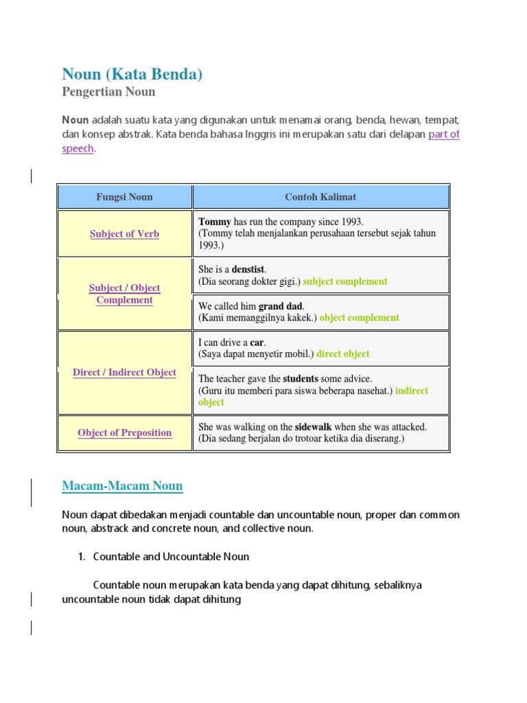 Pengertian dan Jenis Noun dalam Bahasa Inggris | PDF