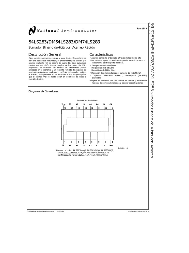 74LS283 | PDF | Electrónica | Tecnología digital