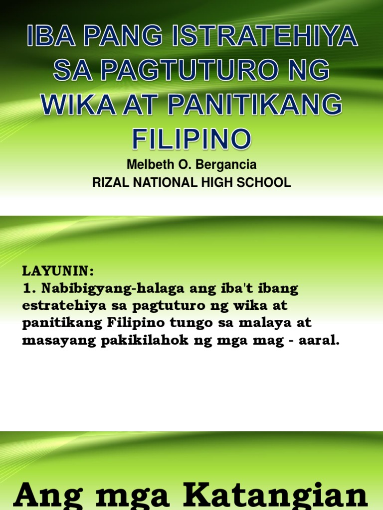 Iba Pang Istratehiya Sa Pagtuturo NG Wika at Panitikang Filipino | PDF