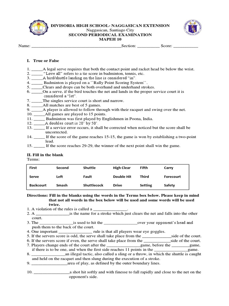 Badminton Test 2017-2018 | PDF | Hobbies | Leisure