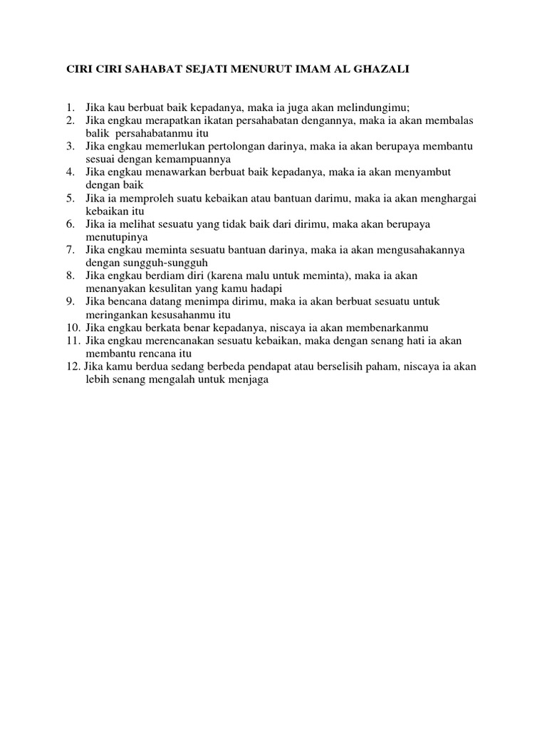 Ciri Ciri Sahabat Sejati Menurut Imam Al Ghazali | PDF