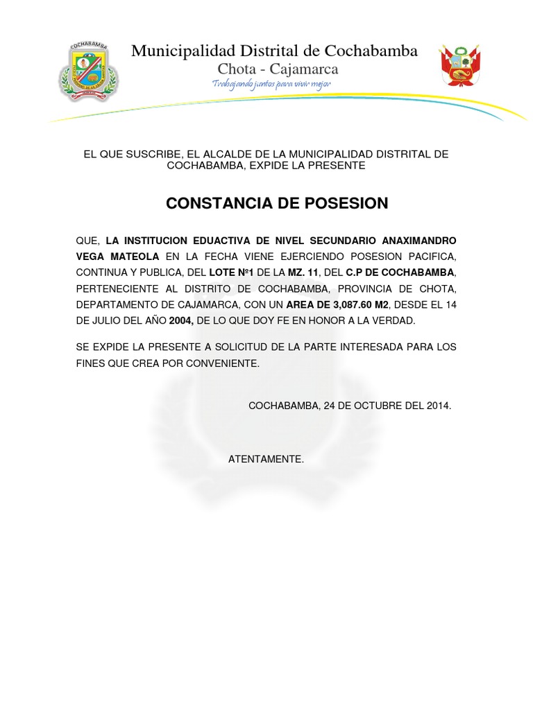 Modelo Constancia de Posesión | PDF