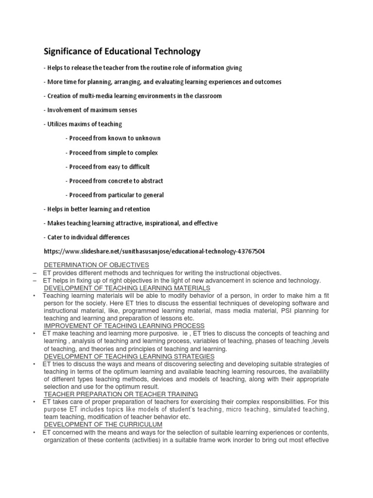 Significance of Educational Technology | PDF | Educational Technology ...