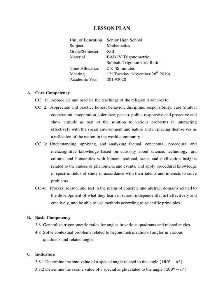 Lesson Plan X - 100% | PDF | Trigonometric Functions | Sine