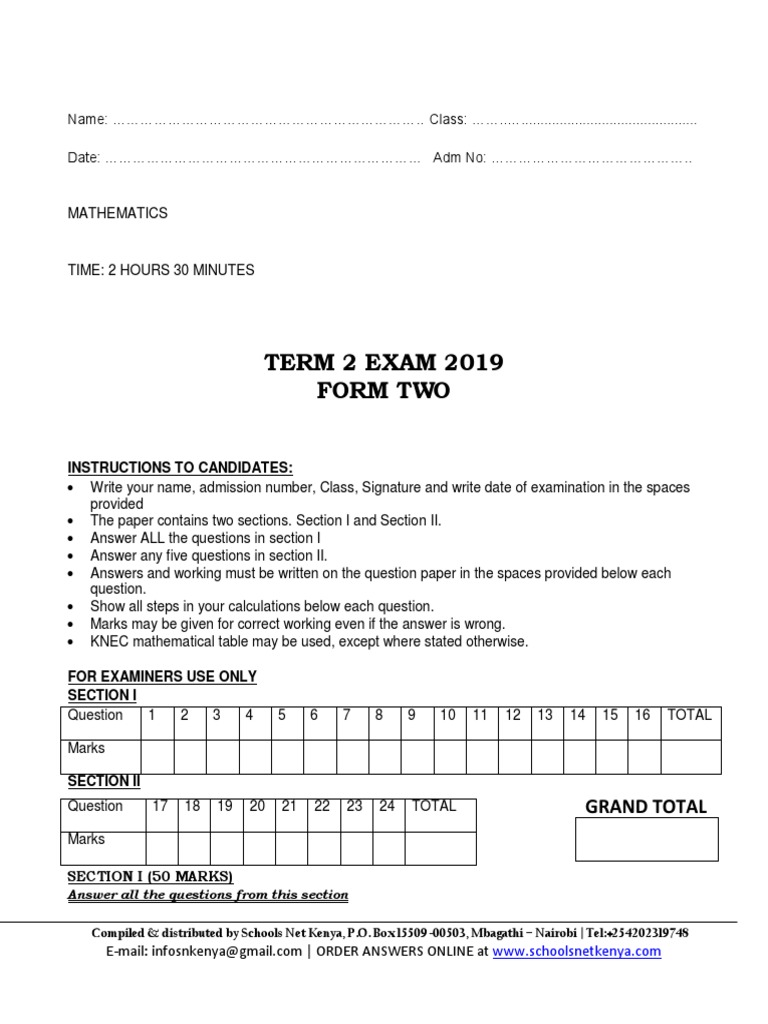 Mathematics Form 2 Term 2 2019 | PDF | Triangle | Area