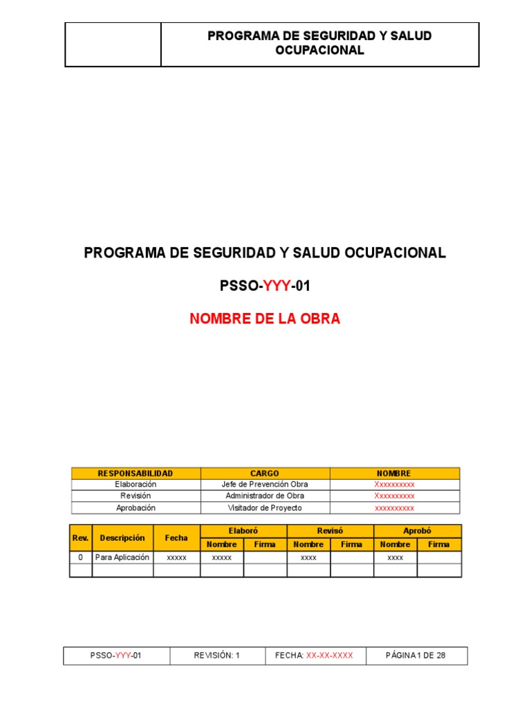 Programa de Seguridad y Salud Ocupacional | PDF | Seguridad y salud ... Programa de Seguridad y Salud Ocupacional | PDF | Seguridad y salud ...