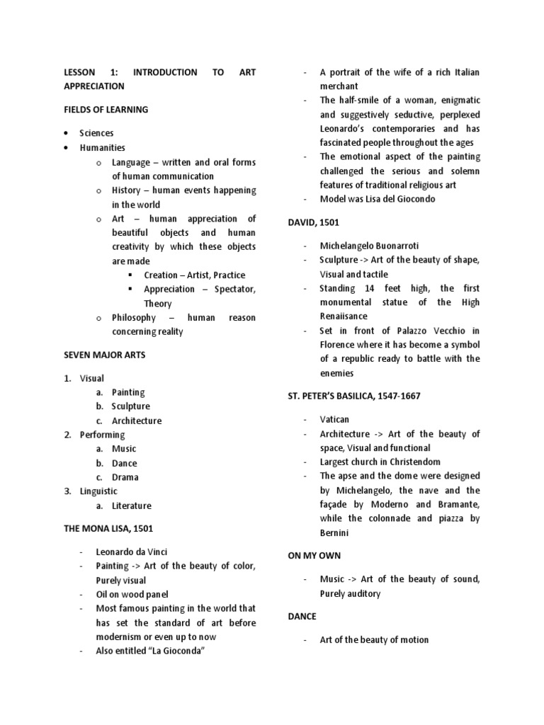 Art Appreciation Reviewer | PDF | Humanities | Paintings